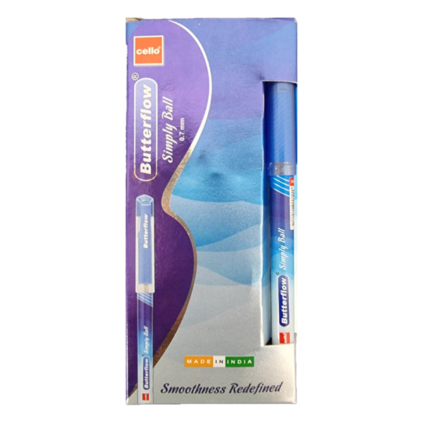 Cello Butterflow Simply Ball Point Pen, 0.7mm, 12/box, Blue - Office ...