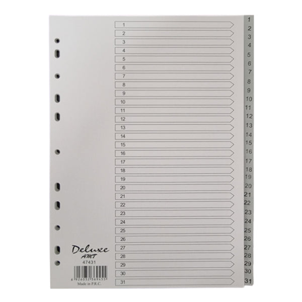 Deluxe Divider Plastic PVC Grey A4 with numbers 1-31 - Office Suppl ...