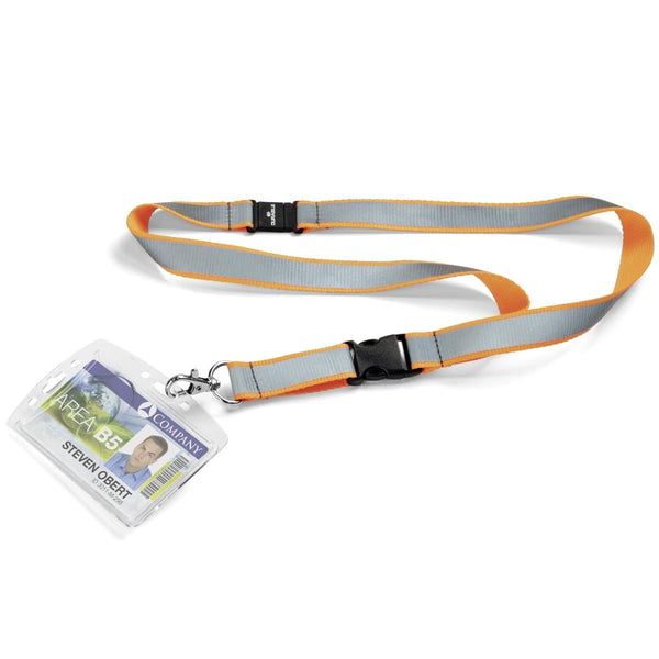 Durable Reflective Textile Lanyard 20 mm, Orange/Silver - Office One LLC
