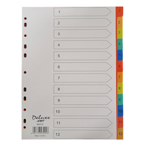 Deluxe Divider Plastic Colored A4, with numbers 1-12 - Office Suppl ...