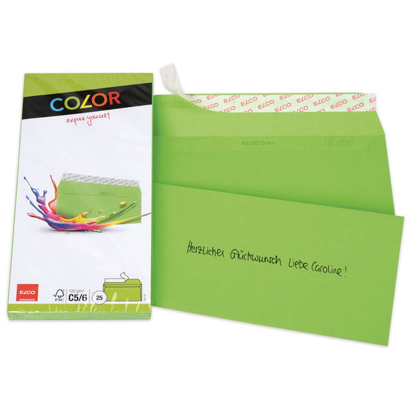 Elco Color Envelope C5/6 DL, 4.5 x 9", 100g, 25/pack, Green - Offi ...