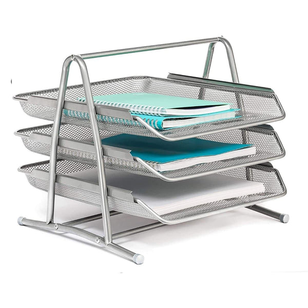 Partner Metal Mesh 3 Tier Document Tray, Silver - Office Supplies ...