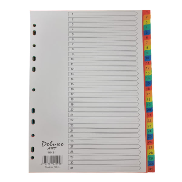 Deluxe Divider Plastic Colored A4, with numbers 1-31 - Office Suppl ...