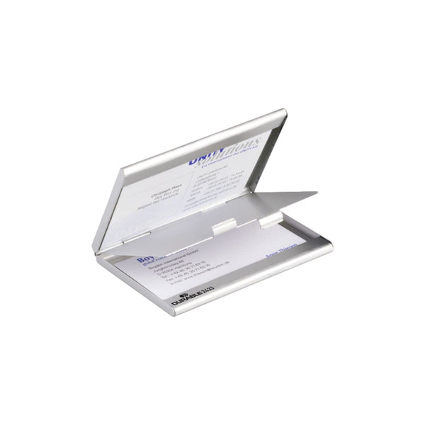 Durable Business Card Case Duo, Metallic Silver - Office Supplies ...